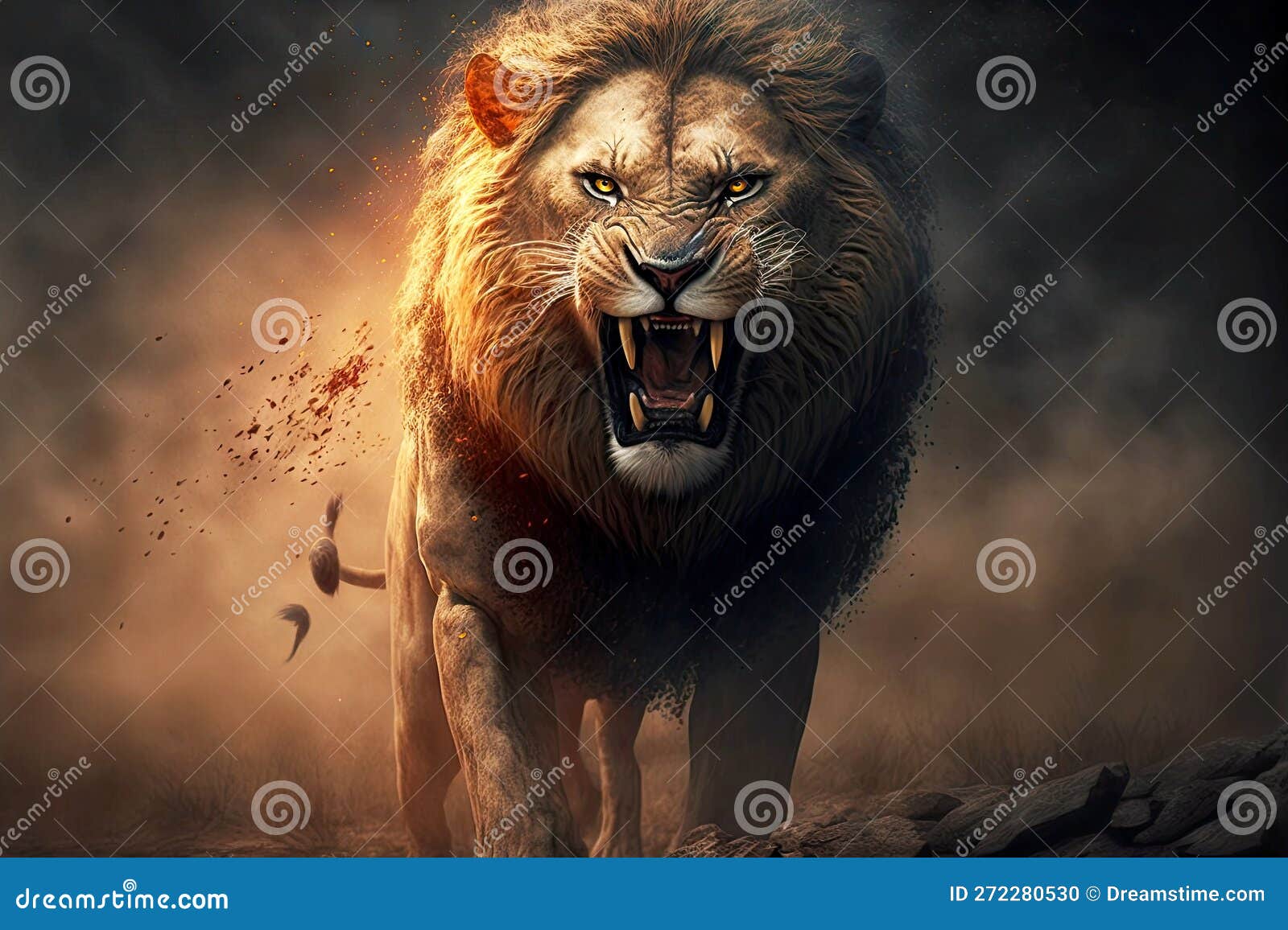 Evil Dangerous Predator Lion Going on Attack Stock Illustration ...