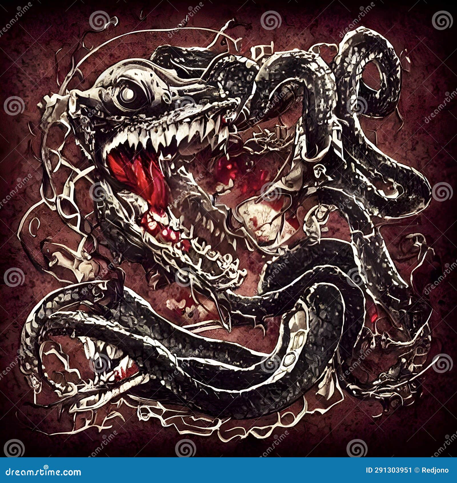 Evil Demonic Mythical Snake Like Beast with Sharp Teeth Stock ...
