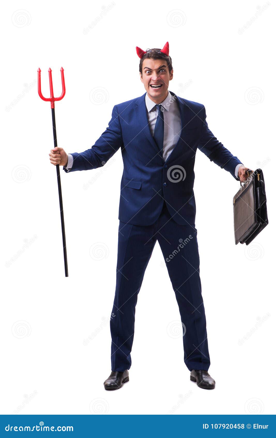 Evil Devil Businessman With Pitchfork Isolated On White Backgrou Stock ...