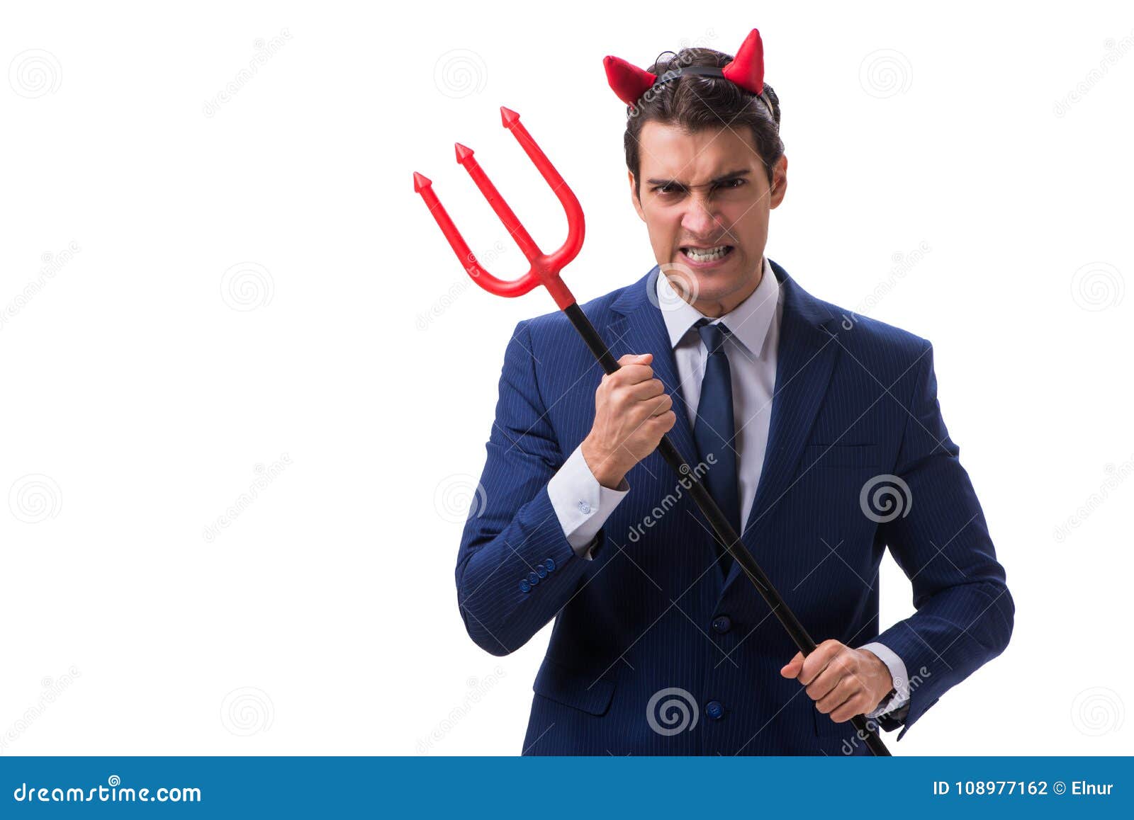 Evil Devil Businessman with Pitchfork Isolated on White Backgrou Stock ...