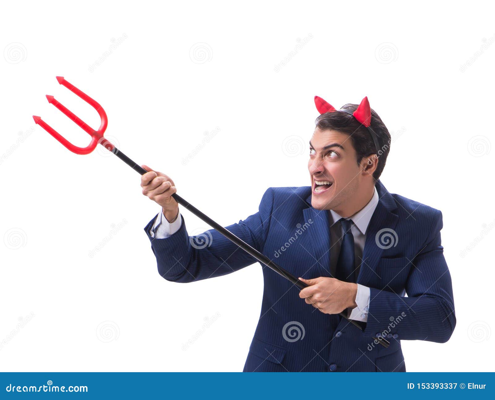 Evil Devil Businessman with Pitchfork Isolated on White Backgrou Stock ...