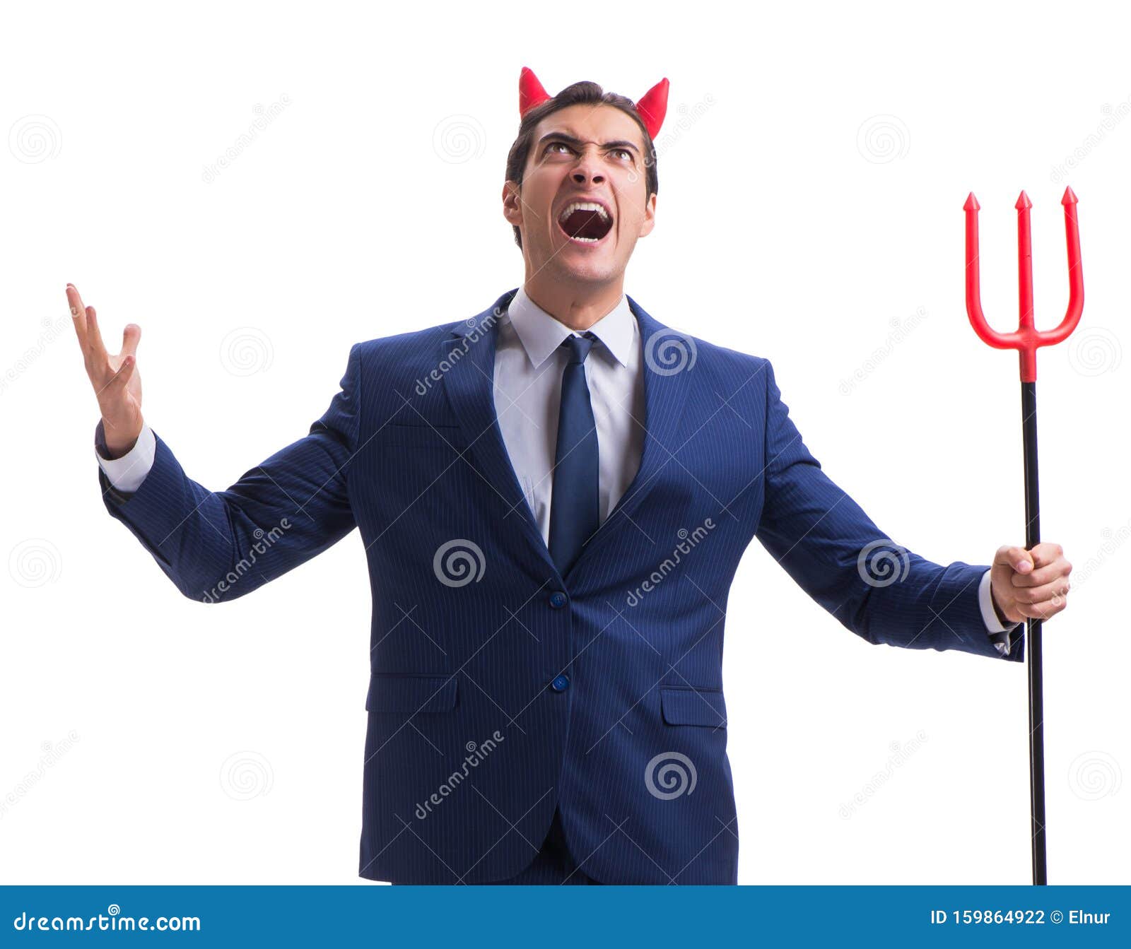 Evil Devil Businessman with Pitchfork Isolated on White Backgrou Stock ...