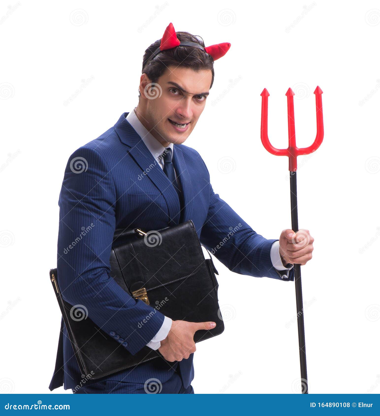 Evil Devil Businessman with Pitchfork Isolated on White Backgrou Stock ...