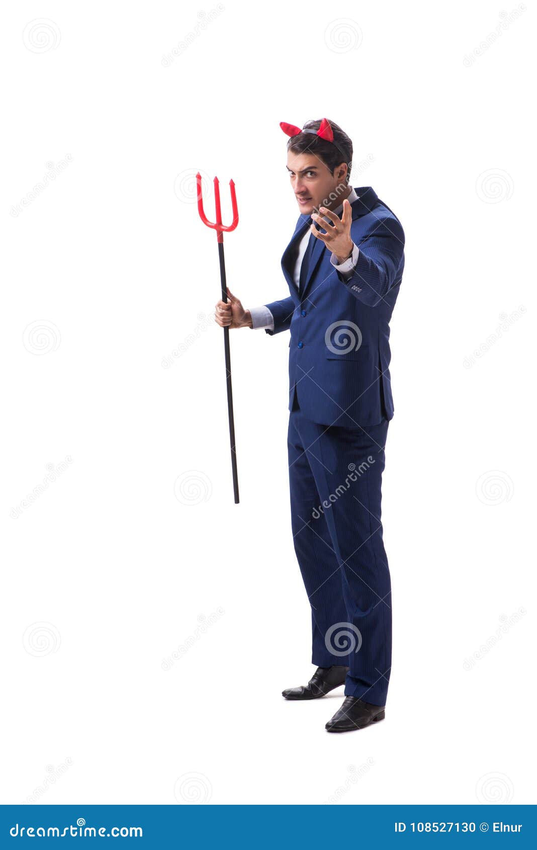 Evil Devil Businessman with Pitchfork Isolated on White Backgrou Stock ...