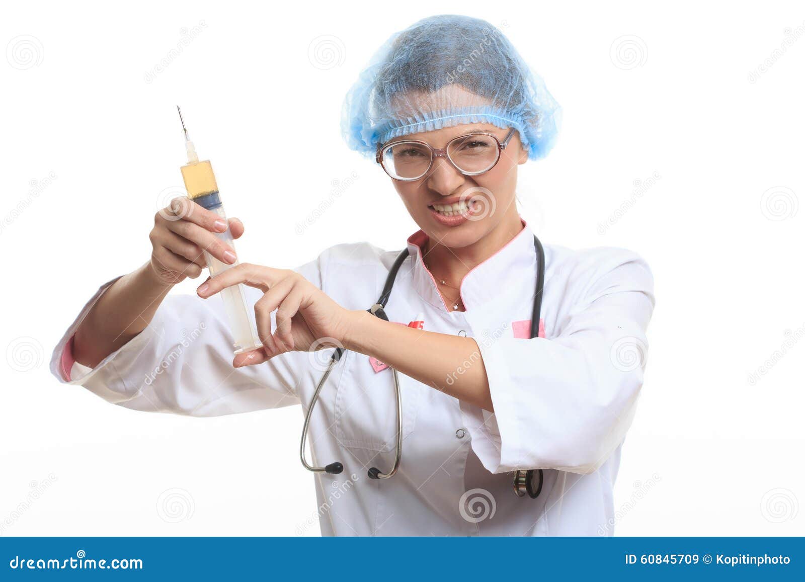 Evil Doctor with Big Syringe Stock Image - Image of liquid, injection ...