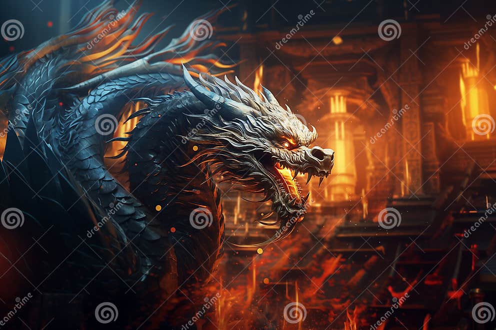 The Evil Dragon is Burning Everything Around Stock Image - Image of ...