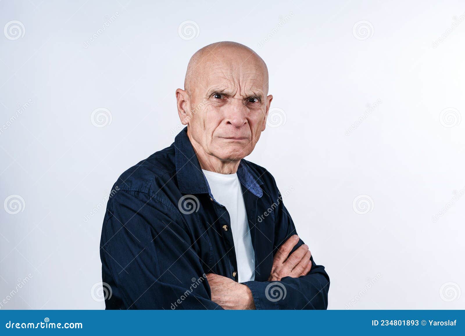 Evil Elderly Man Crossed Arms Posing in Studio with Angry Face ...