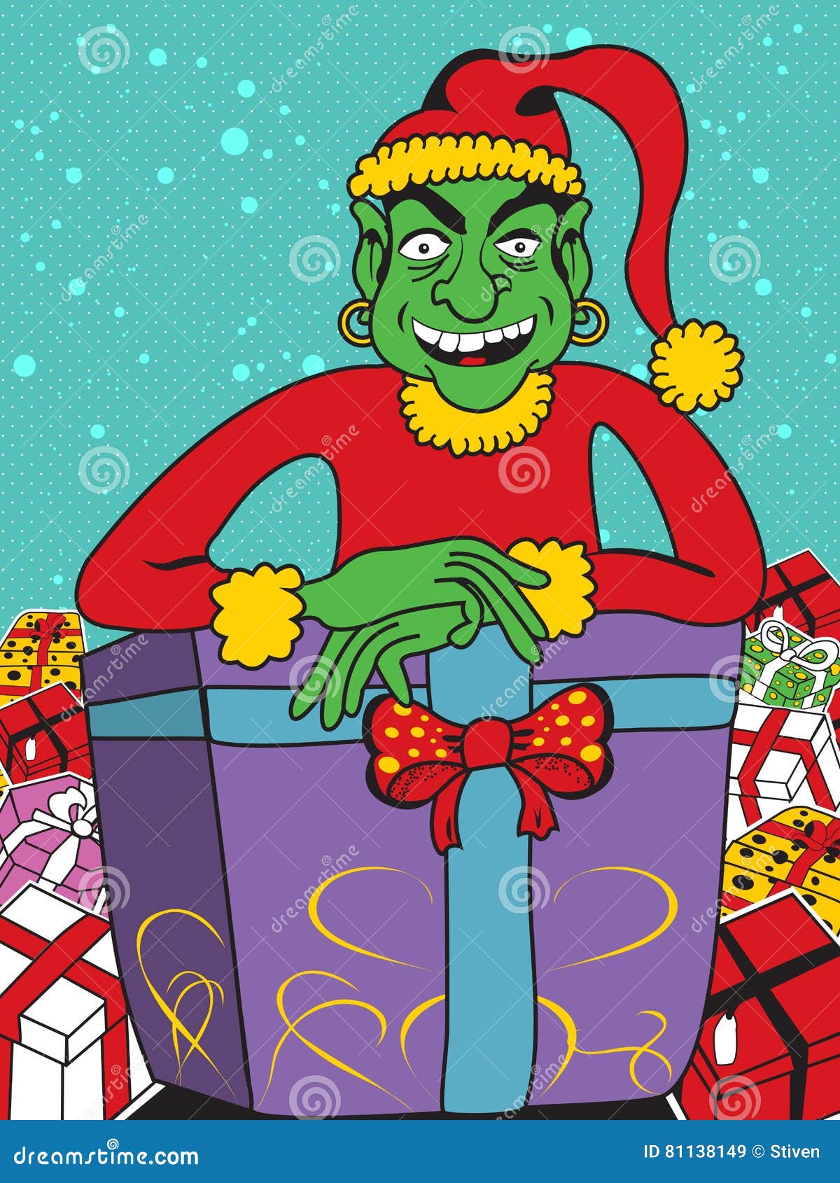 Evil elf with gifts stock vector. Illustration of body - 81138149