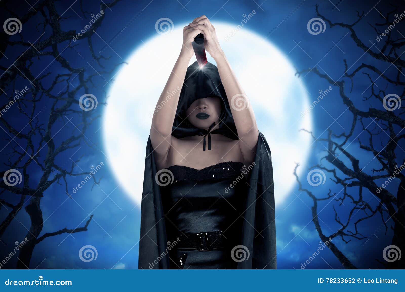 Evil Expression of Beautiful Dark Woman with Sharp Knife Stock Photo ...