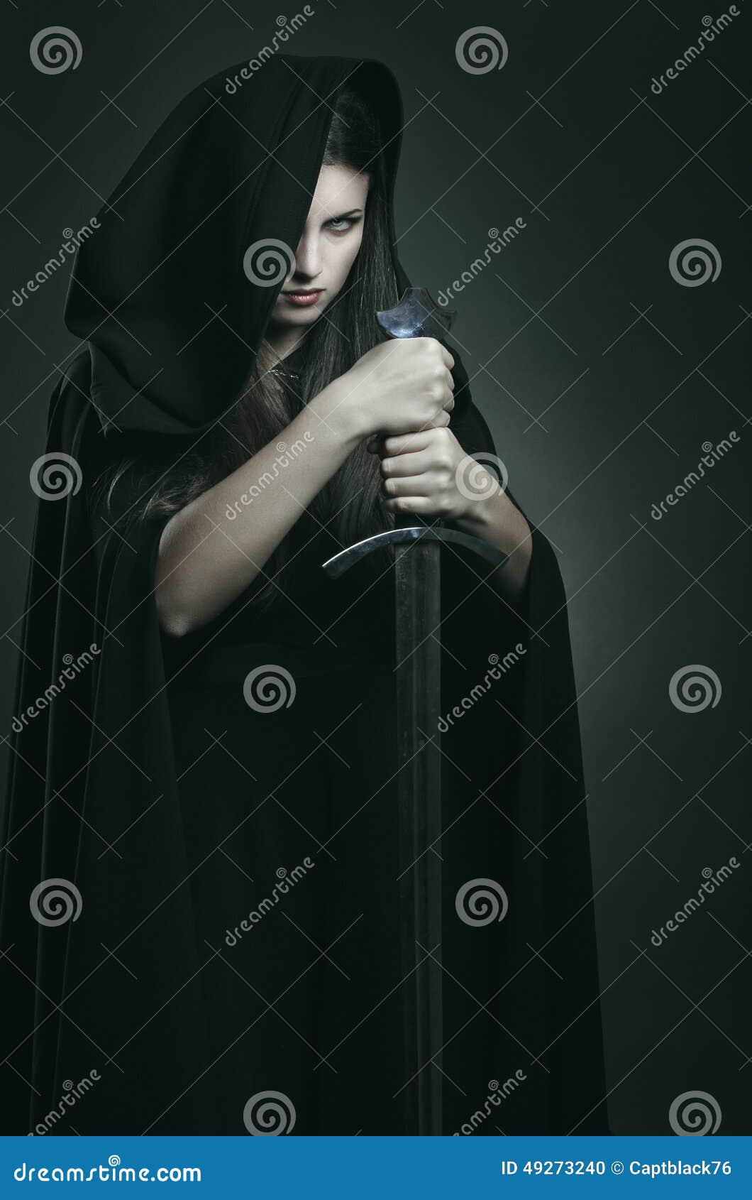 Evil Expression of Beautiful Dark Woman Stock Photo - Image of sword ...