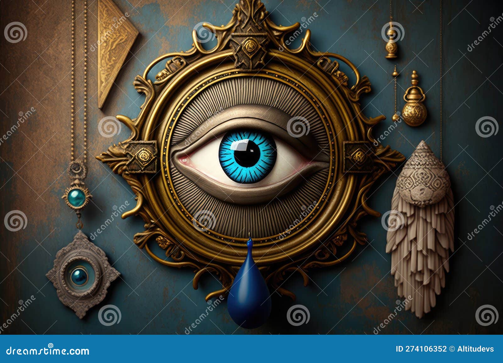 Evil Eye Hanging on the Wall, Surrounded by Other Mystical Objects ...