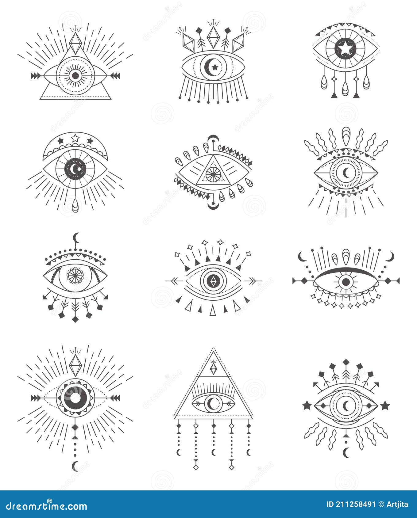 Evil Eye Icon Set Vector Eye Of Providence And Esoteric Symbols Magic