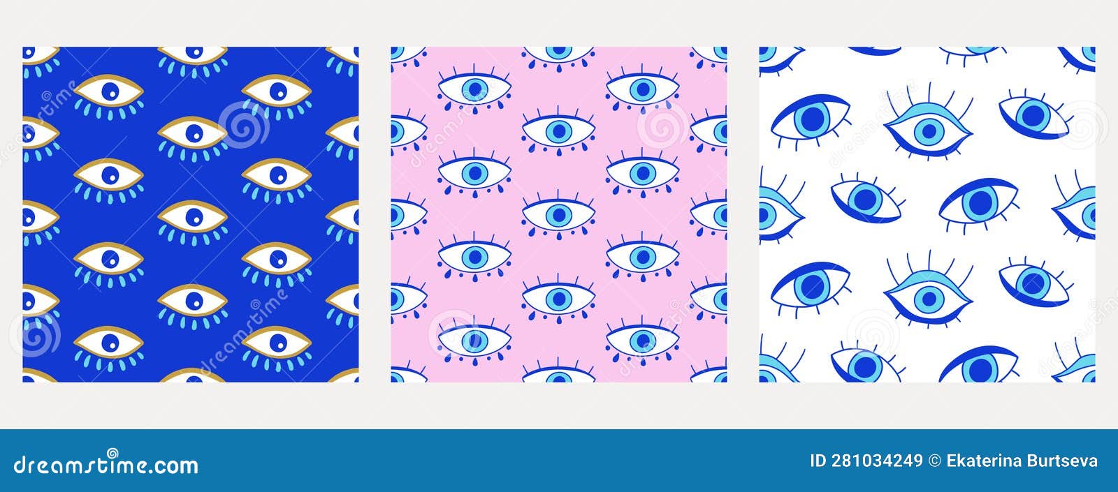 Evil Eye Seamless Patterns Set Vector Background Stock Vector ...