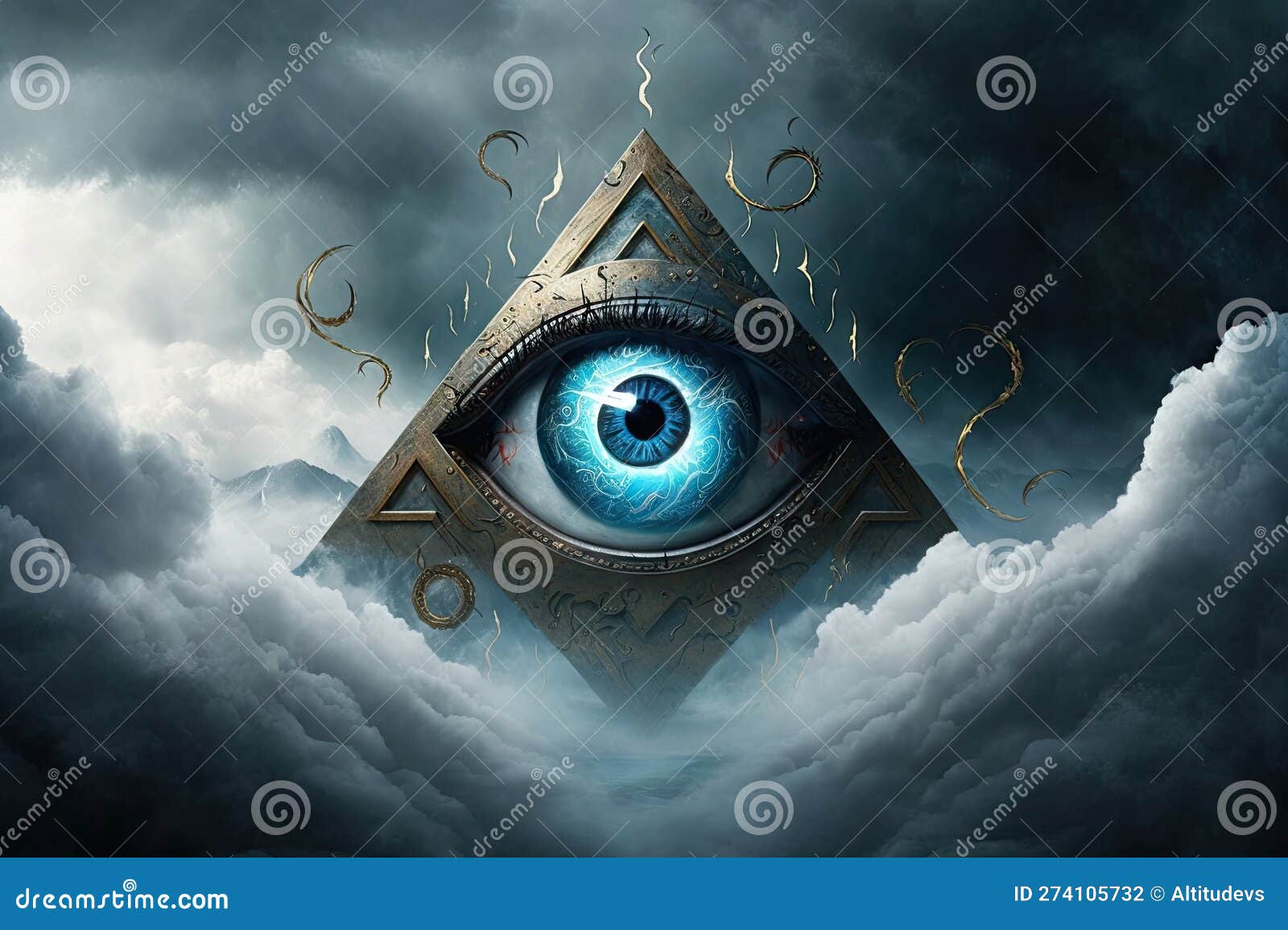 Evil Eye Surrounded by Clouds and Lightning, Symbolizing the Power of a ...