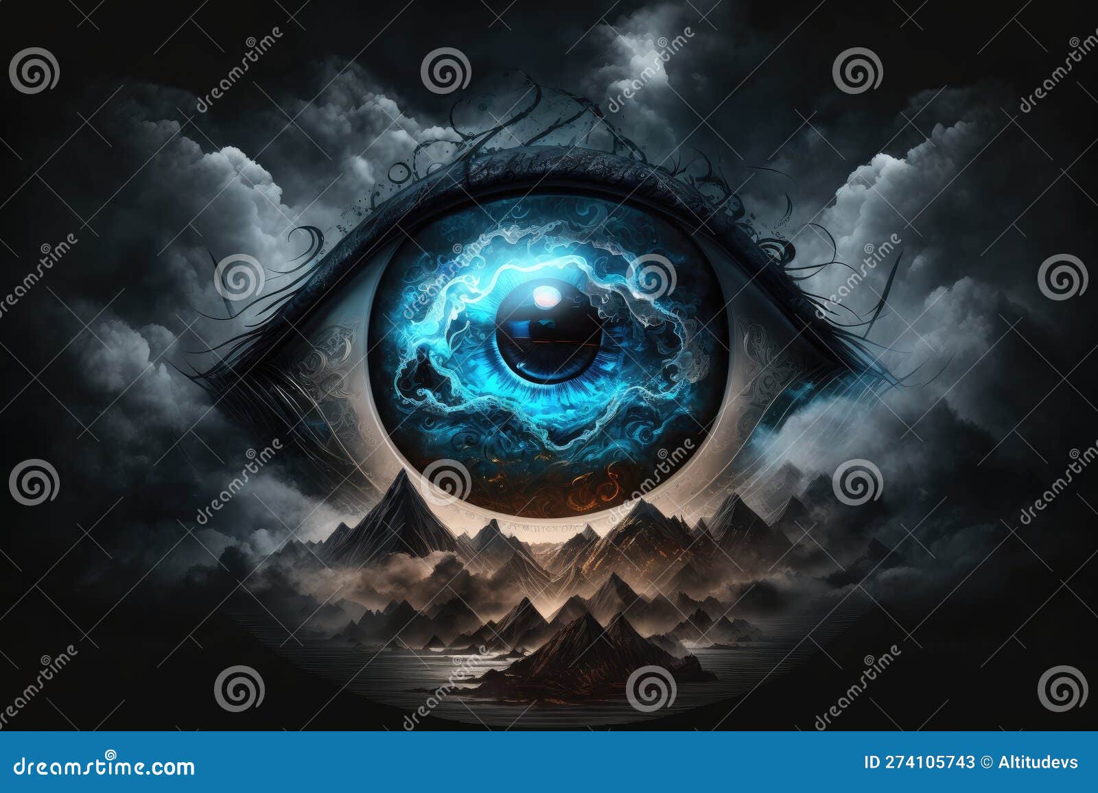Evil Eye Surrounded by Clouds and Lightning, Symbolizing the Power of a ...