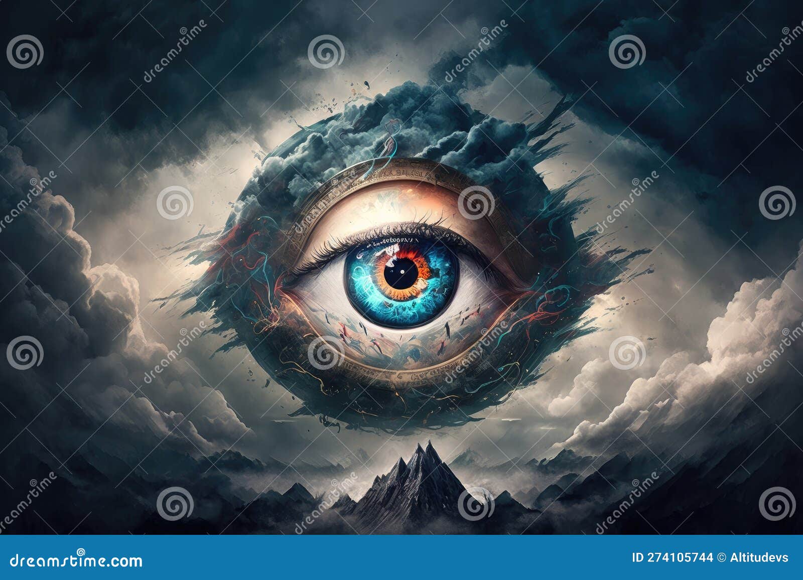 Evil Eye Surrounded by Clouds and Lightning, Symbolizing the Power of a ...