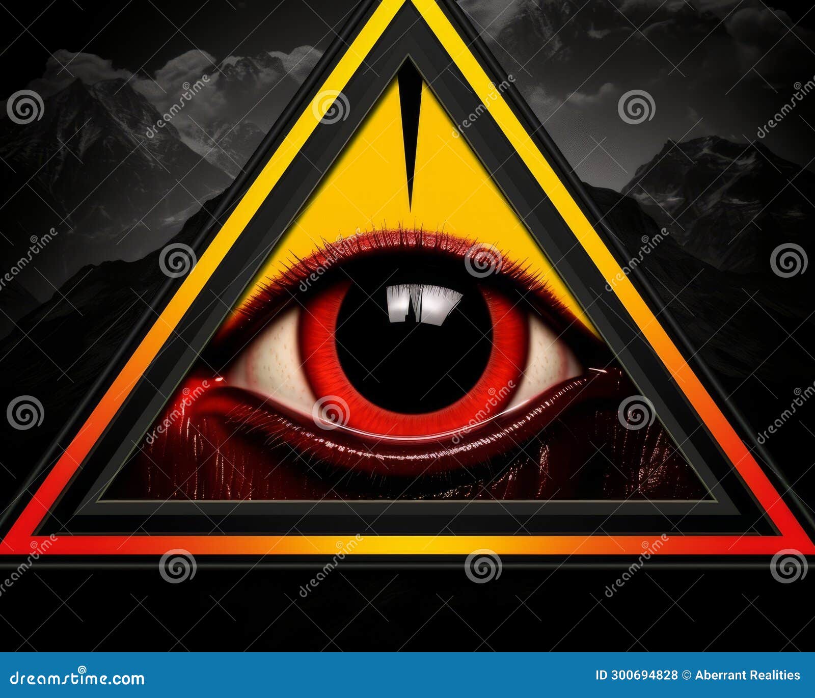 An Evil Eye in a Triangle with Mountains in the Background Stock ...