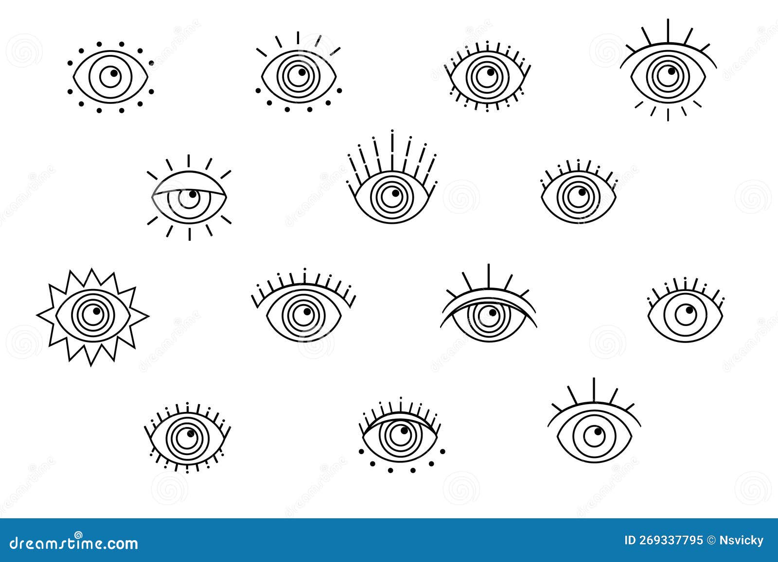Evil Eyes Set. Outline Eyes Symbol. Vector Illustration Stock Vector ...