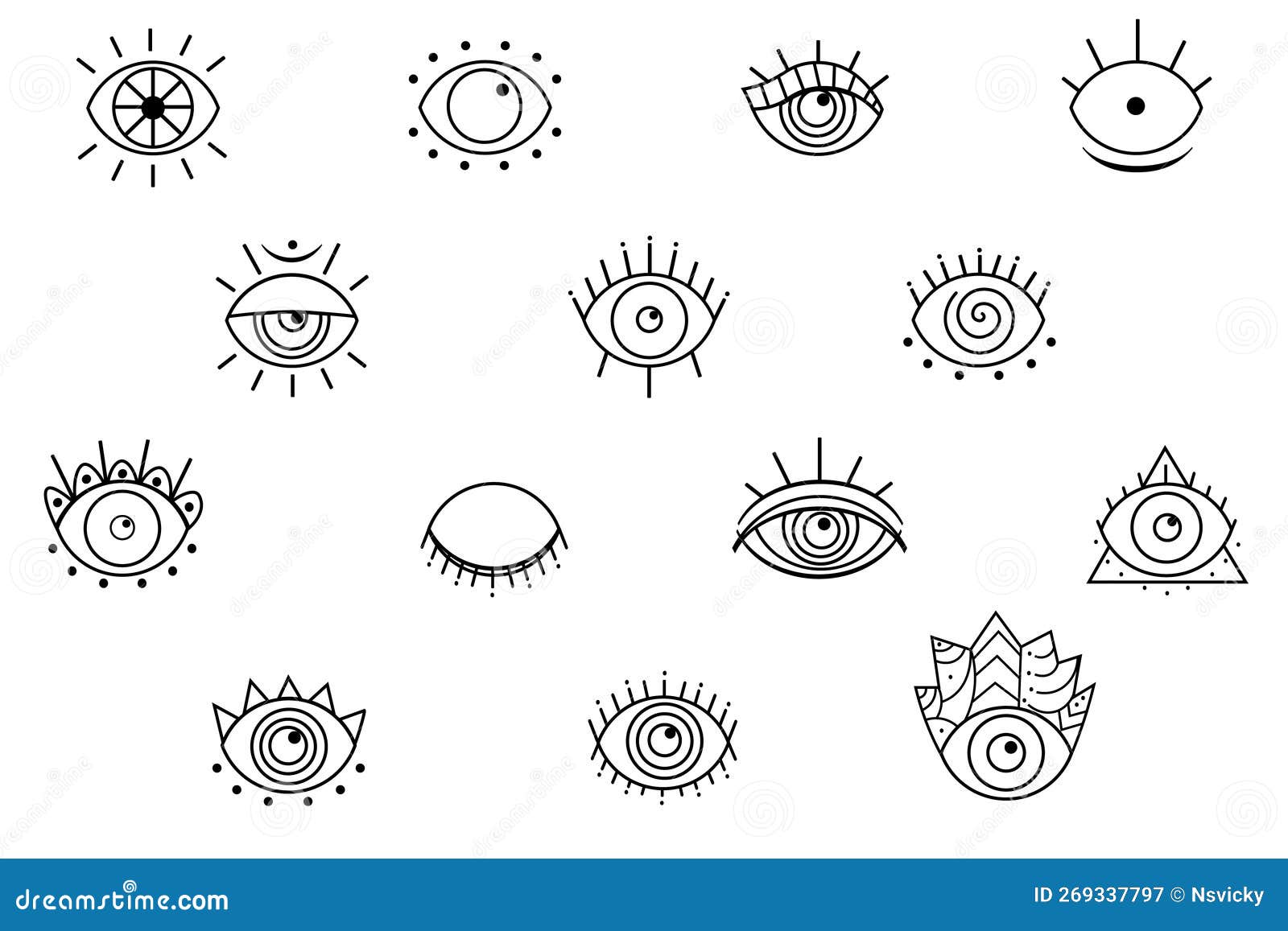 Evil Eyes Set. Simple Flat Design. Outline Eyes Symbol Stock Vector ...