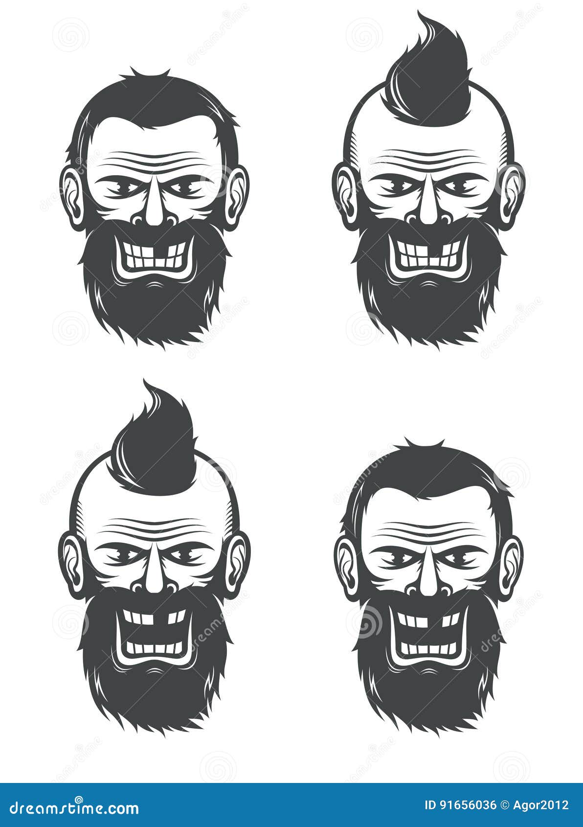 Evil face of a bearded man stock vector. Illustration of face - 91656036