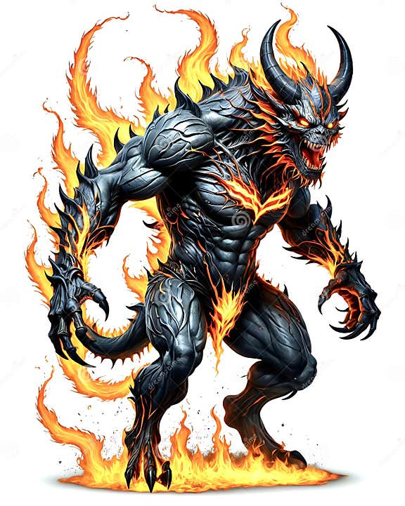 Evil Fire Demon Hell Spawn Horned Satan Devil Troll Concept Stock Illustration - Illustration of ...