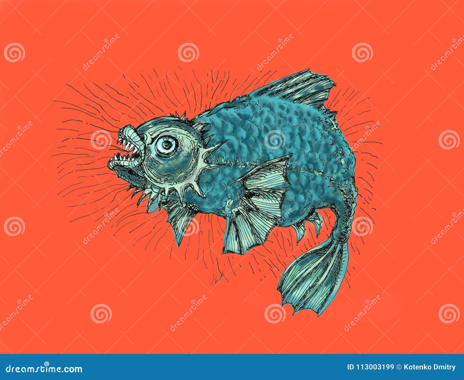 Evil Fish.Thick Angry Fish. Stock Illustration - Illustration of style ...