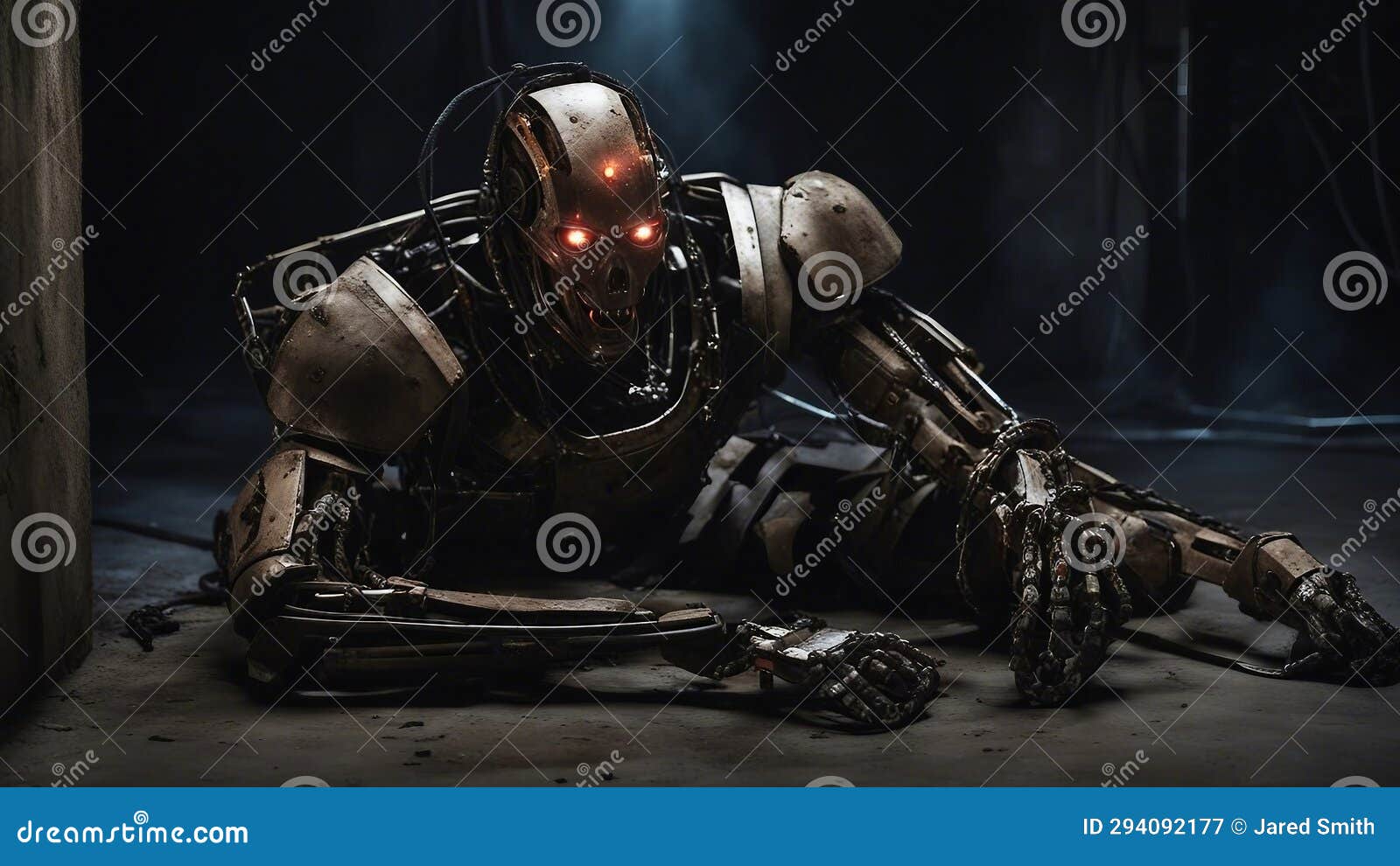 Evil Future Ai Robot Broken and Struggling To Move Stock Illustration ...