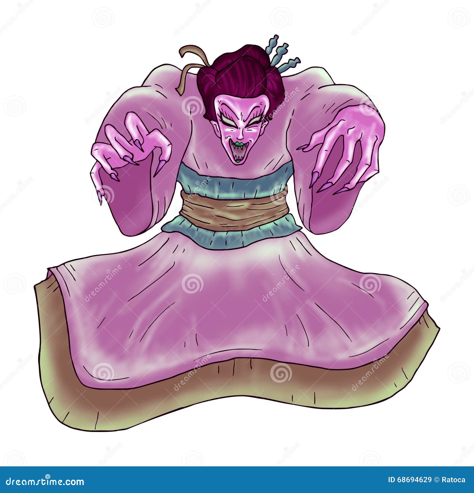 Evil geisha hand draw stock illustration. Illustration of horror - 68694629