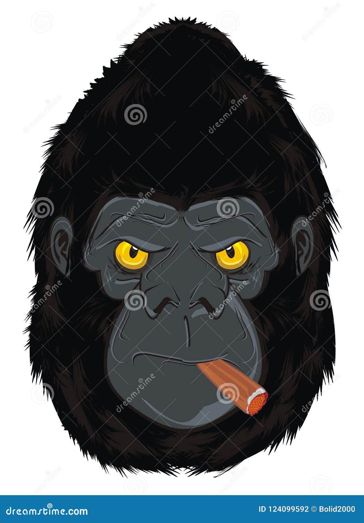 Black gorilla smoking stock illustration. Illustration of mouth - 124099592