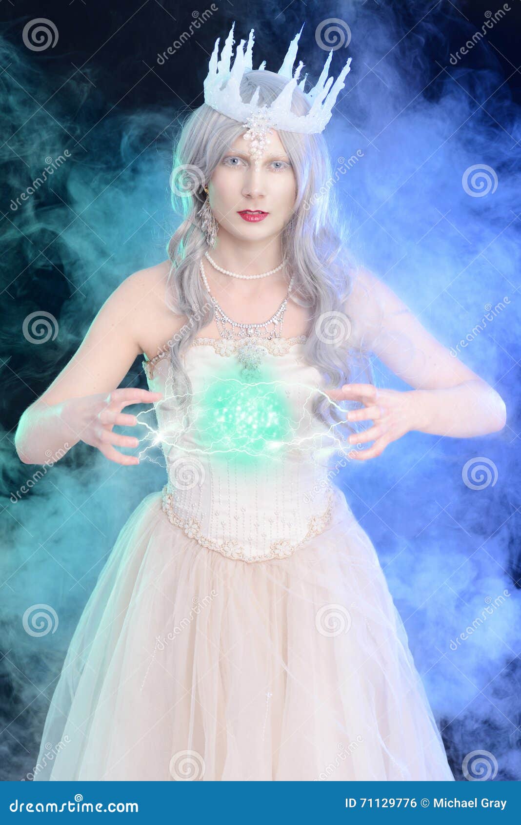 Evil Ice Queen with Ball of Magic Stock Photo - Image of complexion ...