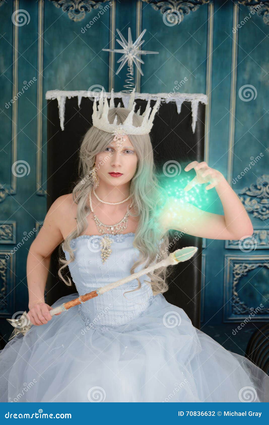 Evil ice queen using magic stock photo. Image of portrait - 70836632
