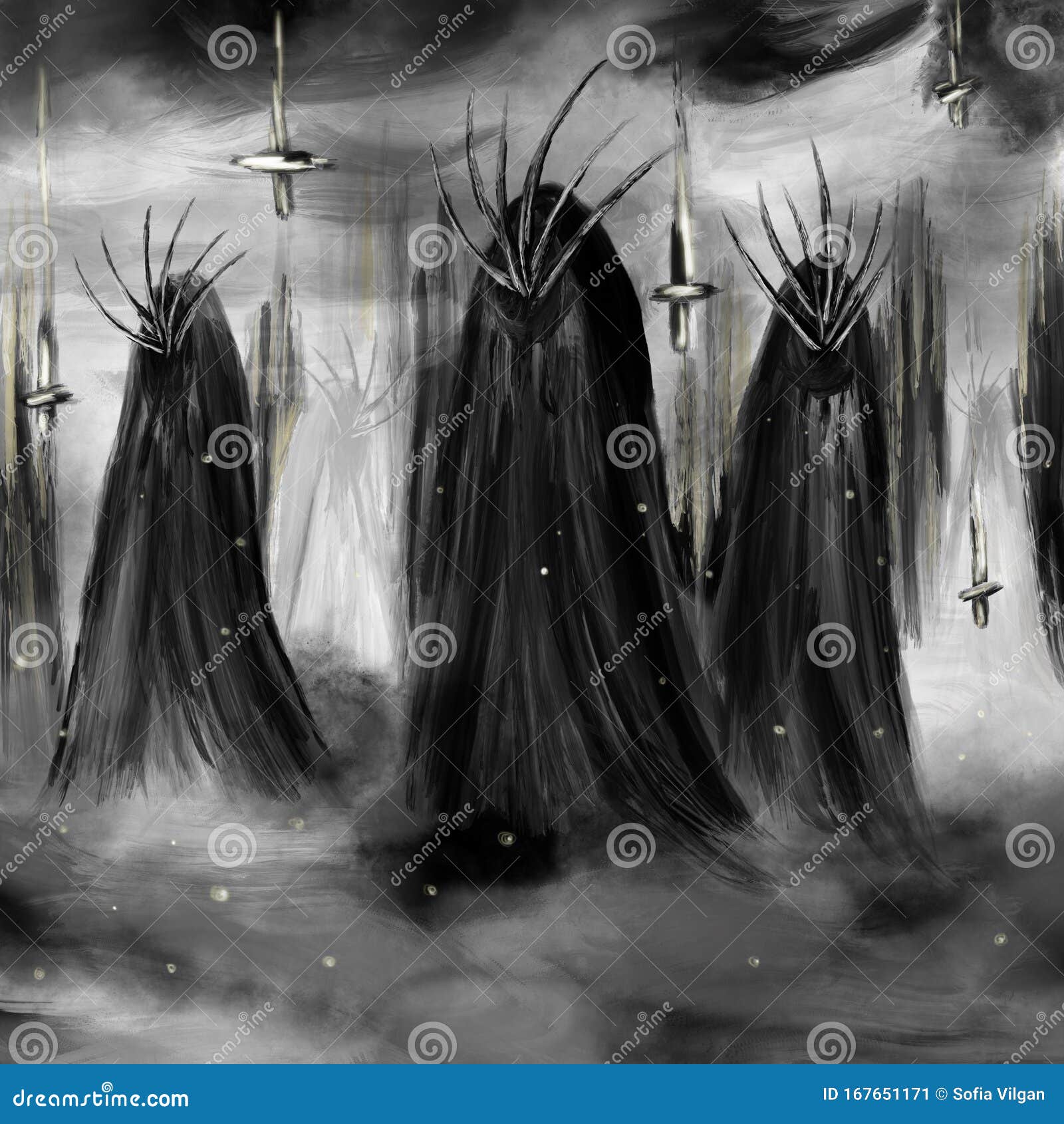 Evil Magic Characters and Crosses in the Mountains Stock Image - Image ...