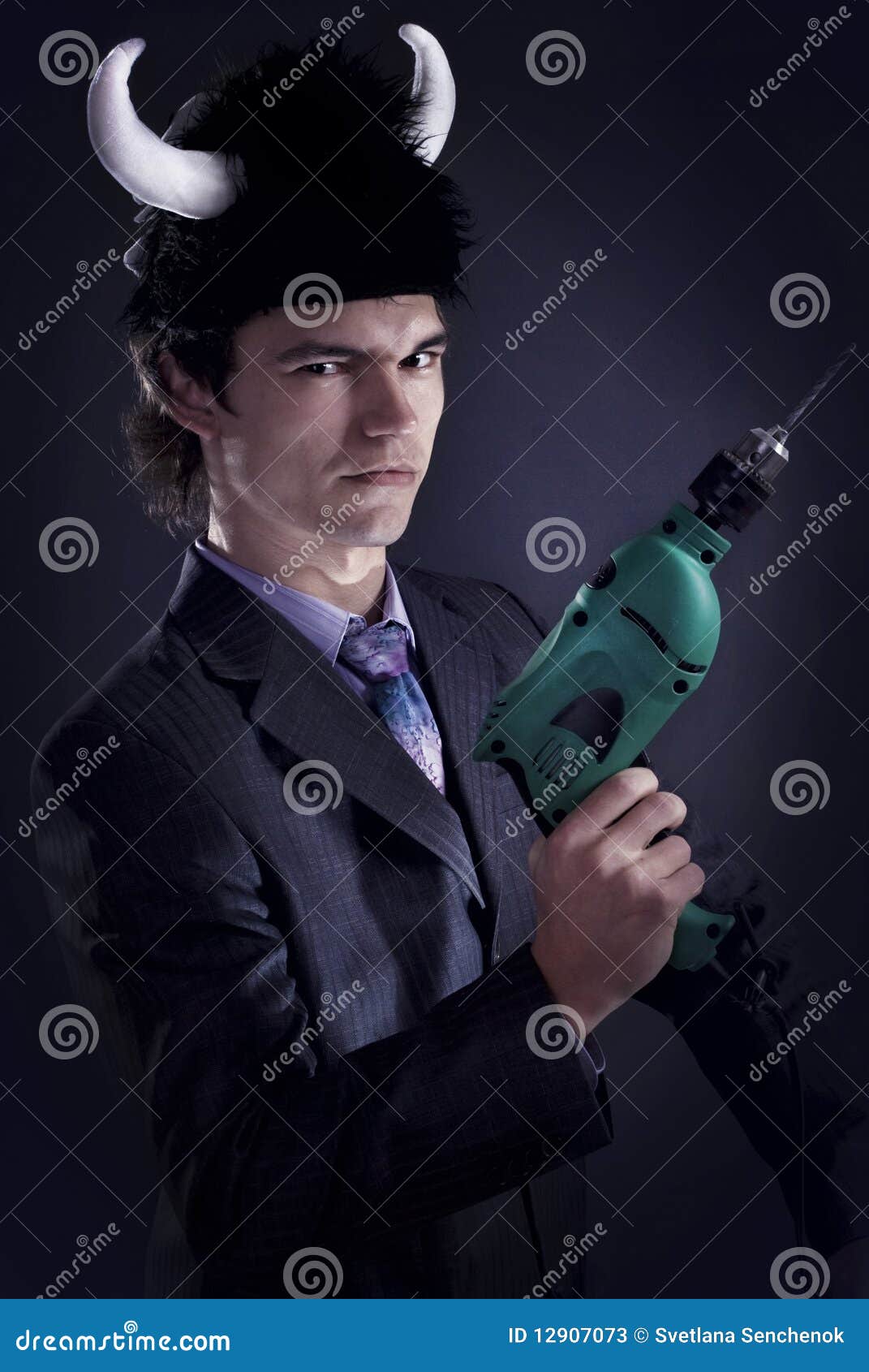 Evil man stock image. Image of drill, sweated, head, horns - 12907073