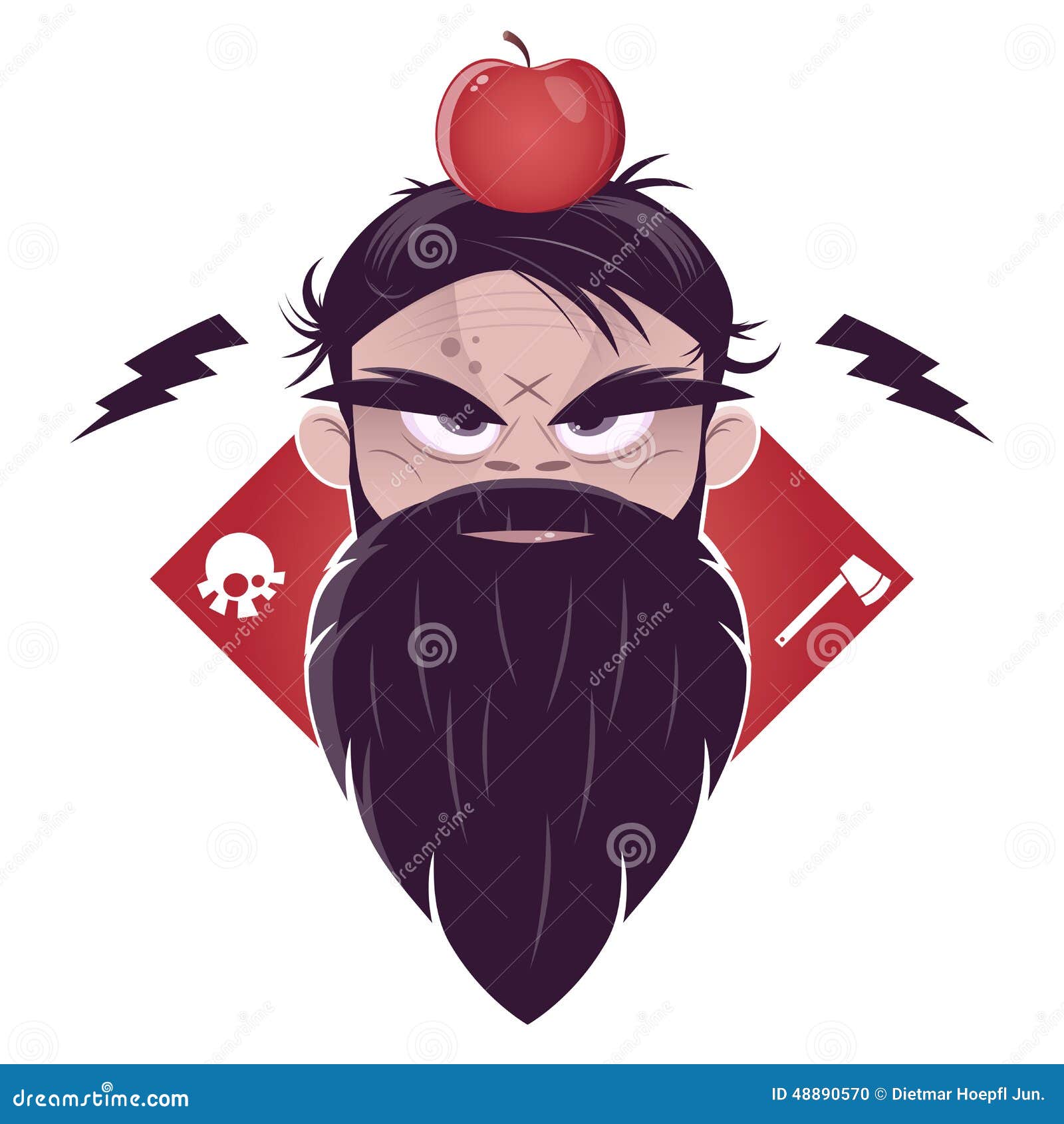 Evil Man with a Long Beard and an Apple on His Head Stock Vector ...