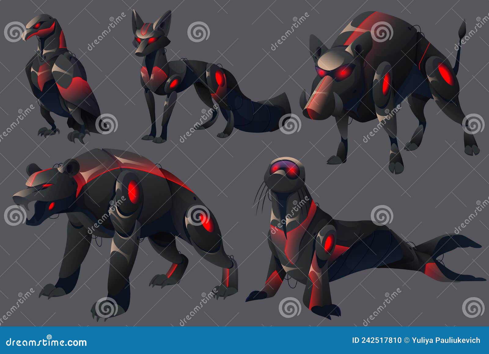 Evil Mechanical Animals, Bear, Seal, Boar Robots Stock Illustration ...