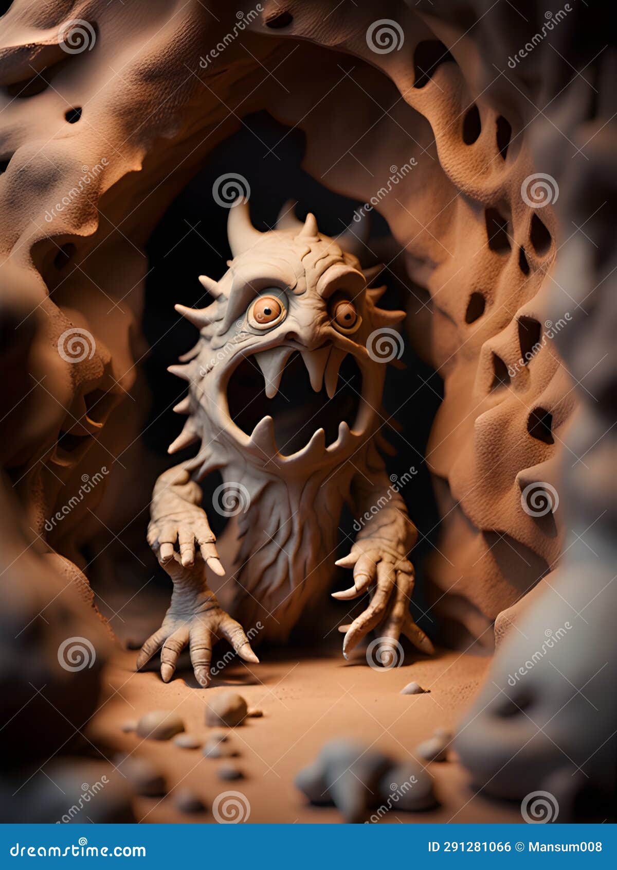 Evil monster in the cave stock illustration. Illustration of evil ...