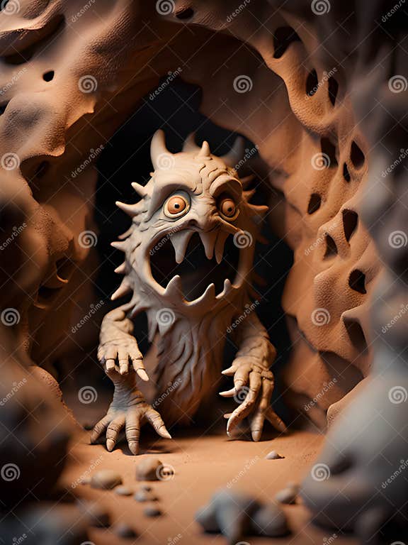 Evil monster in the cave stock illustration. Illustration of evil ...
