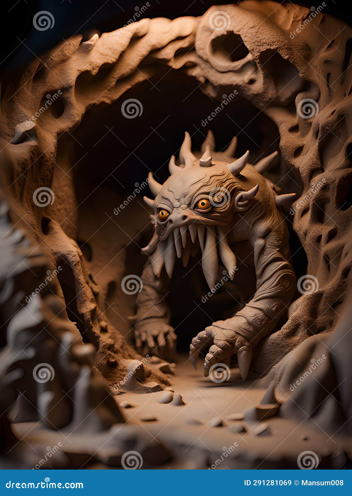 Evil monster in the cave stock illustration. Illustration of wild ...