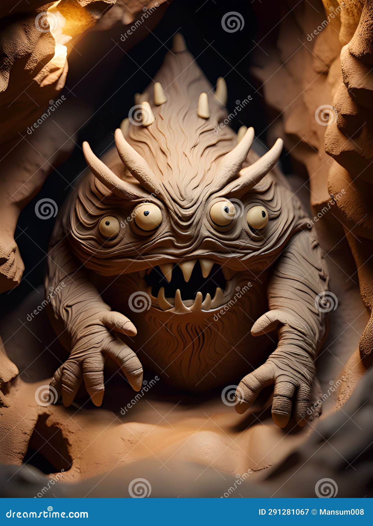 Evil monster in the cave stock illustration. Illustration of monster ...