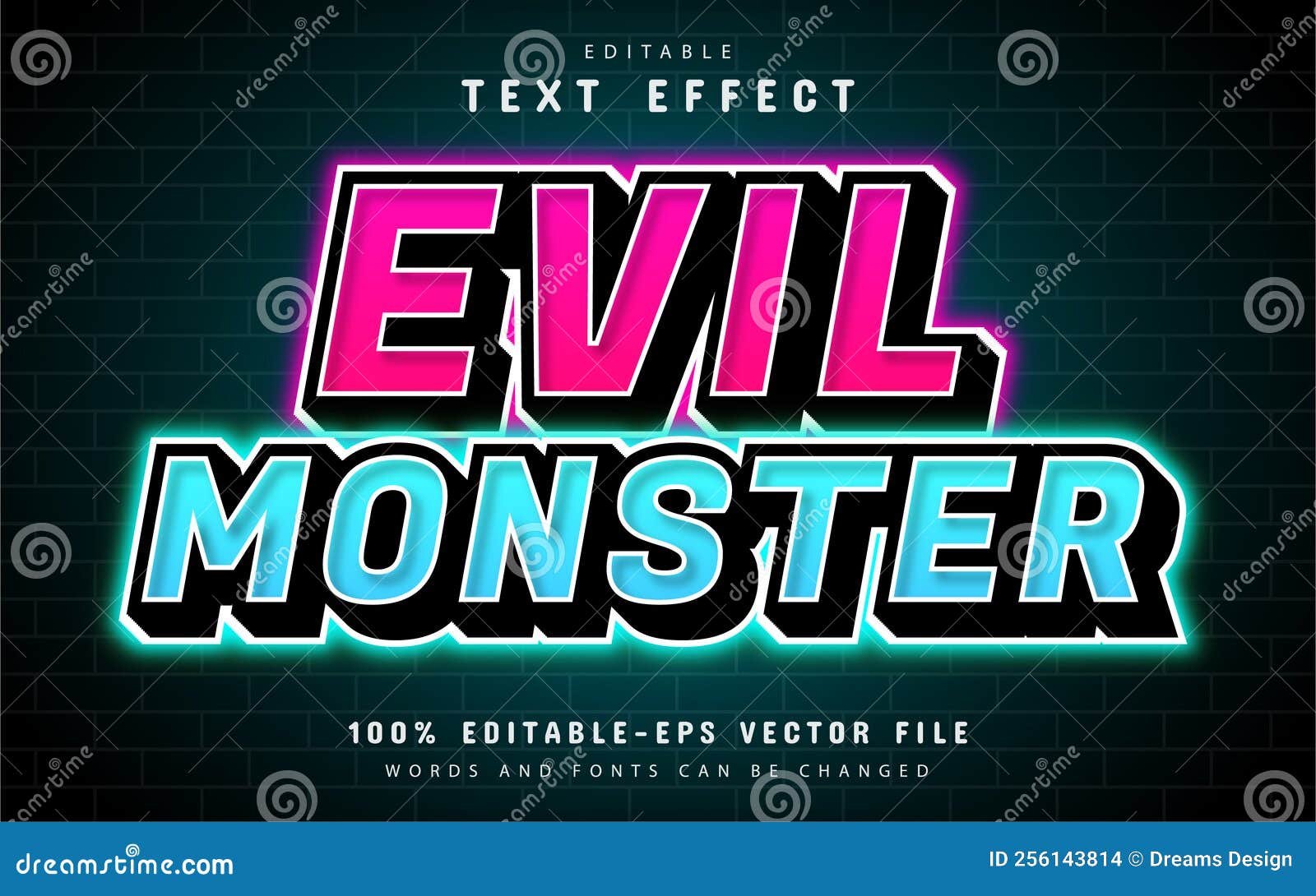 Evil Monster 3d Glowing Text Effect Editable Stock Vector ...