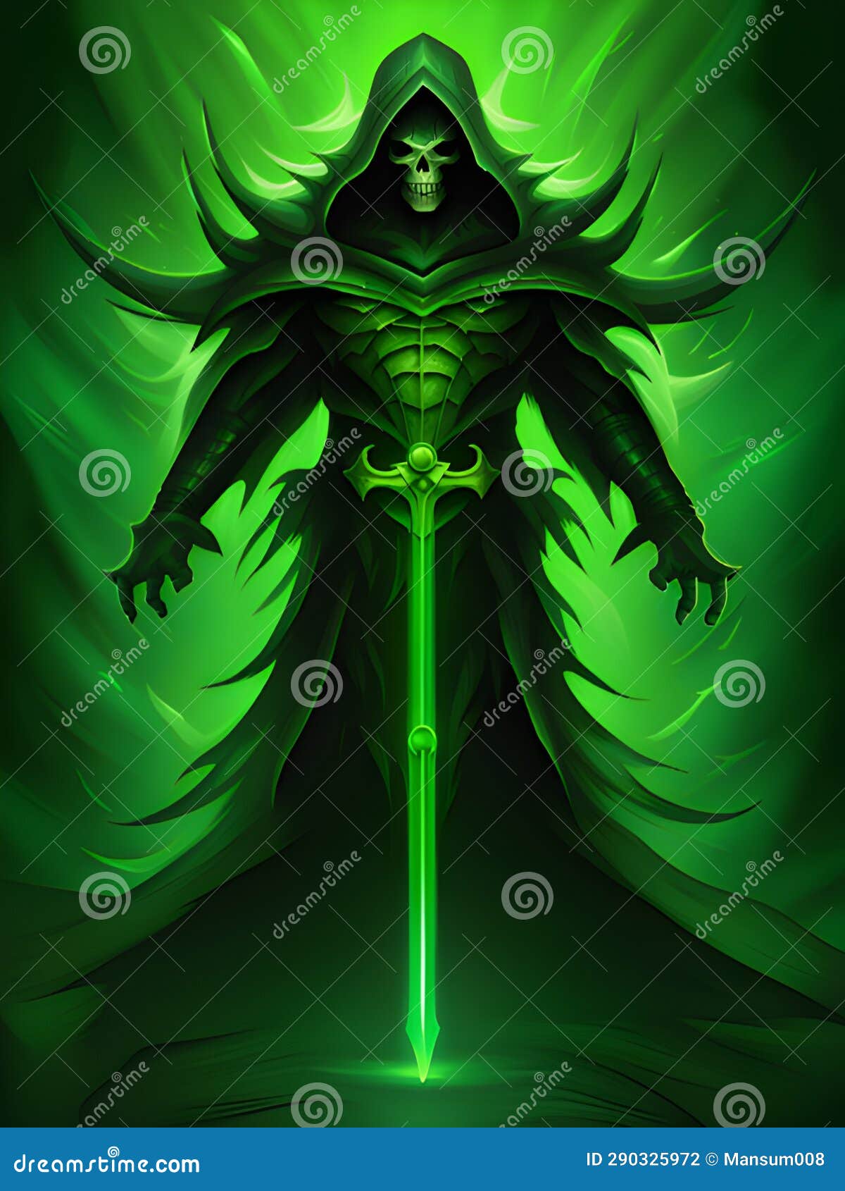 Evil Monster in Dark Green Color Background Stock Illustration ...