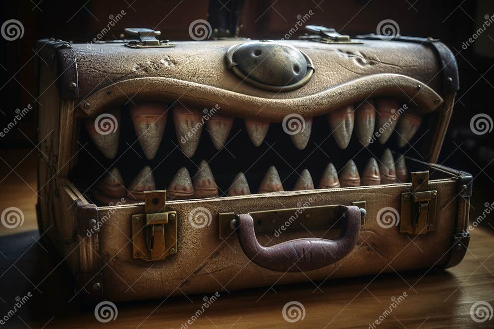 A Evil Old Open Suitcase with Eyes and Sharp Teeth Created with ...
