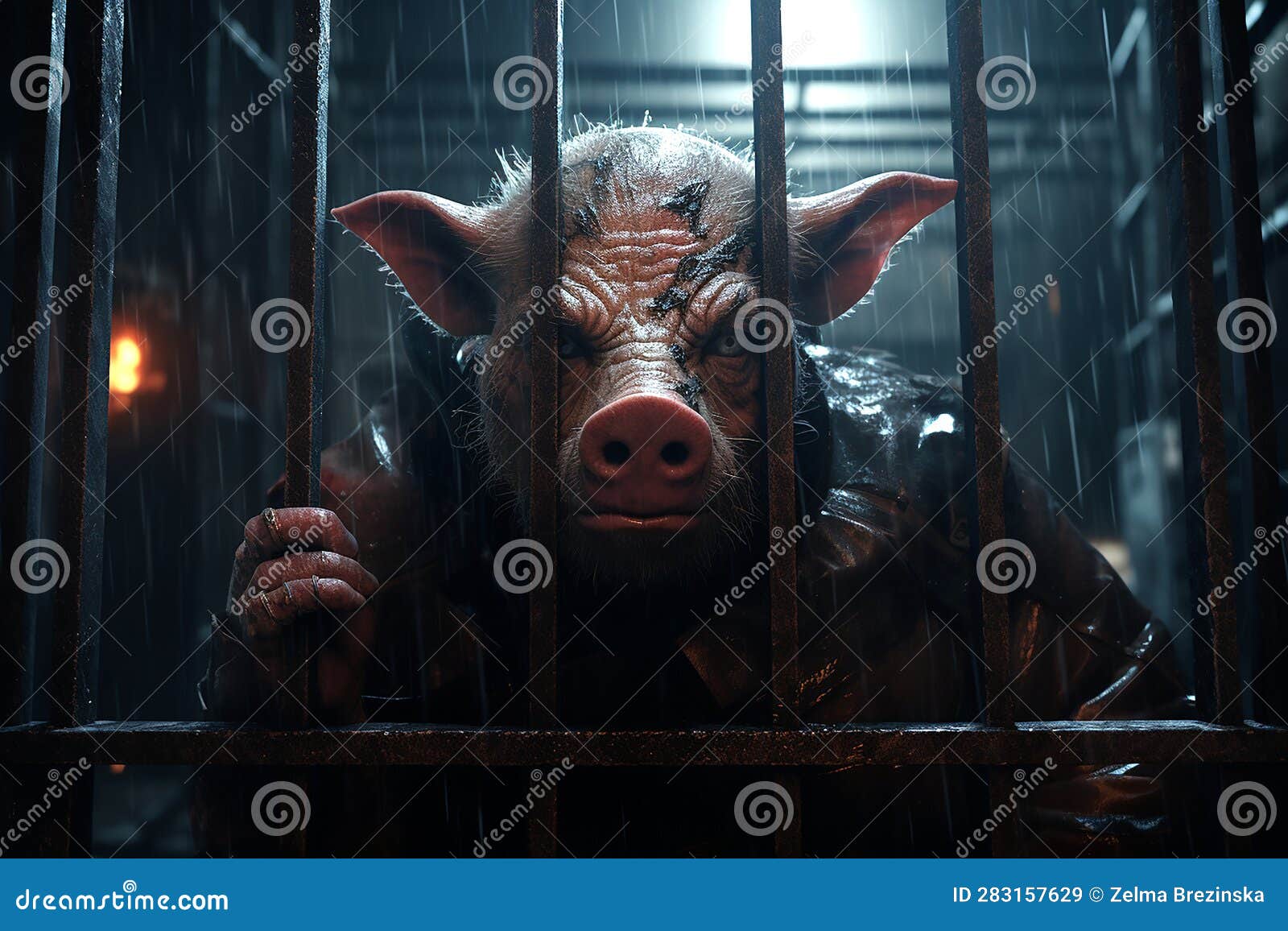 Evil Pig-looking Criminal Behind Bars in a Prison Cell, Generative Ai ...