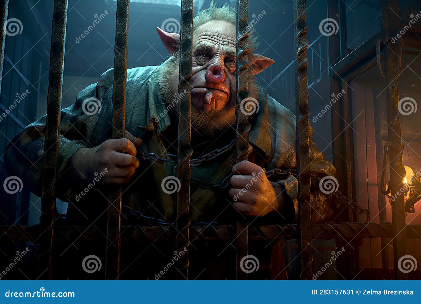 Evil Pig-looking Criminal Behind Bars in a Prison Cell, Generative Ai ...