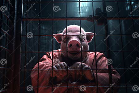 Evil Pig-looking Criminal Behind Bars in a Prison Cell, Generative Ai ...