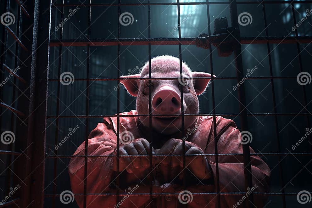Evil Pig-looking Criminal Behind Bars in a Prison Cell, Generative Ai ...