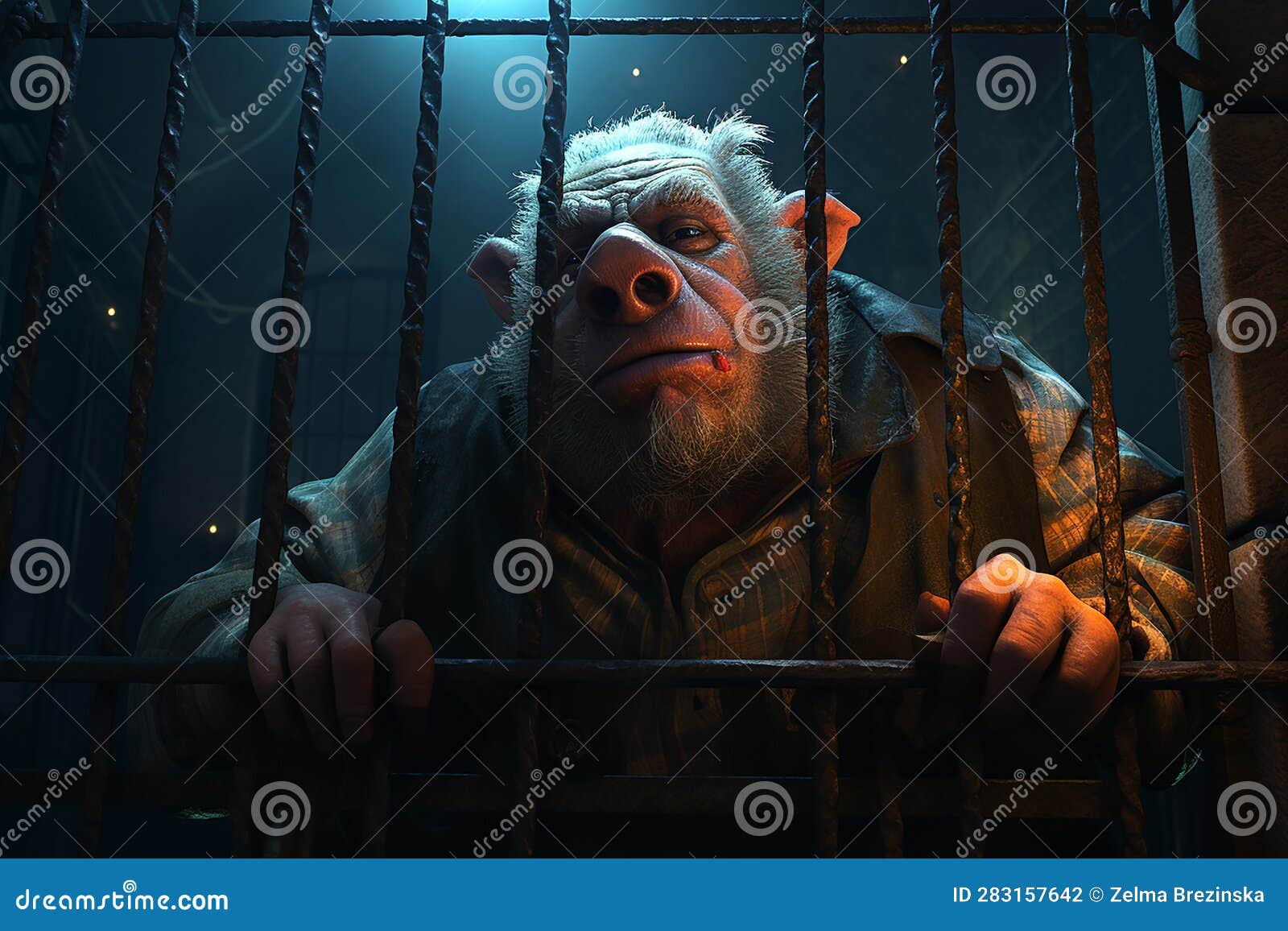 Evil Pig-looking Criminal Behind Bars in a Prison Cell, Generative Ai ...