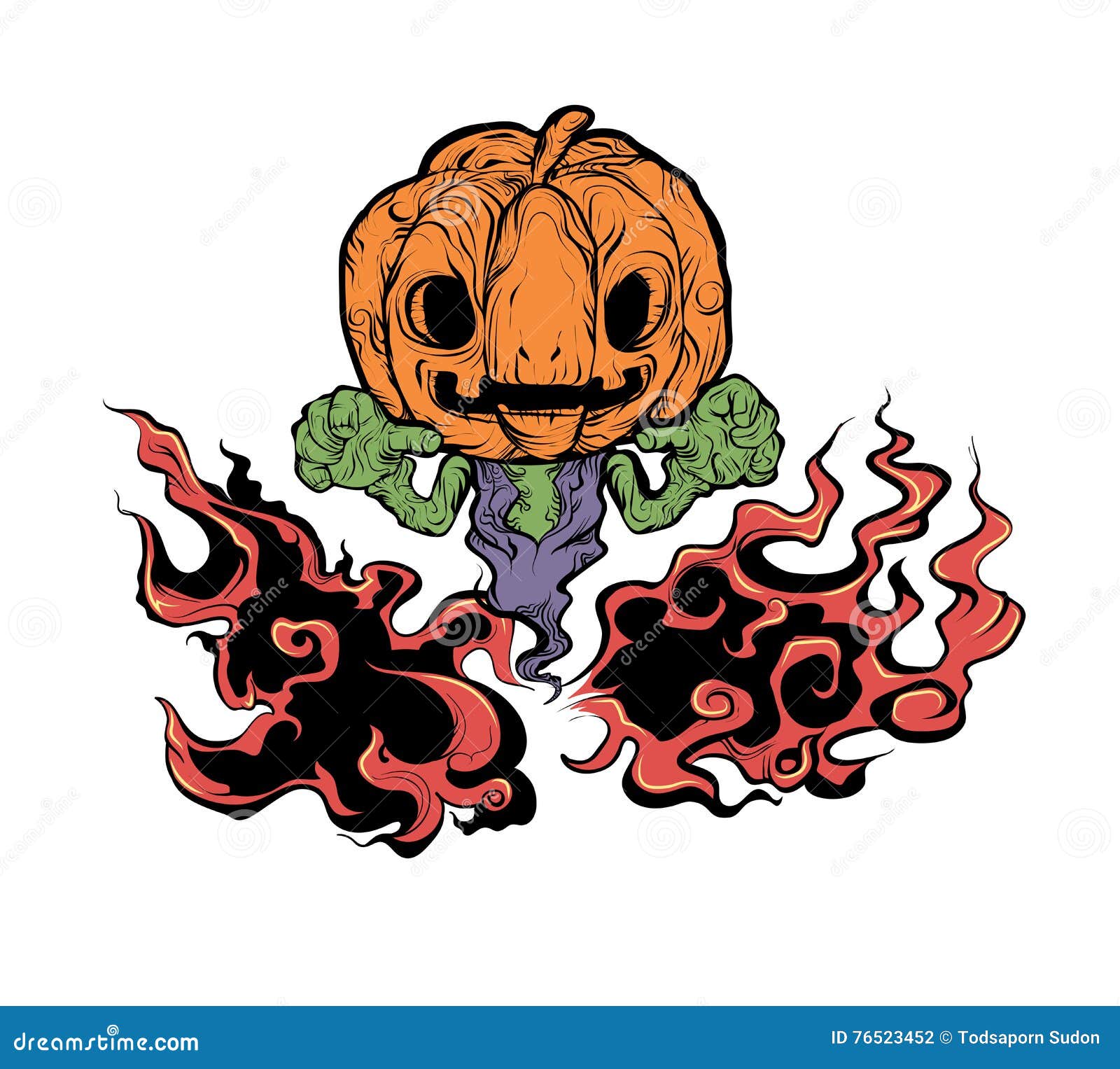 Evil Pumpkin in dark fire stock vector. Illustration of design - 76523452