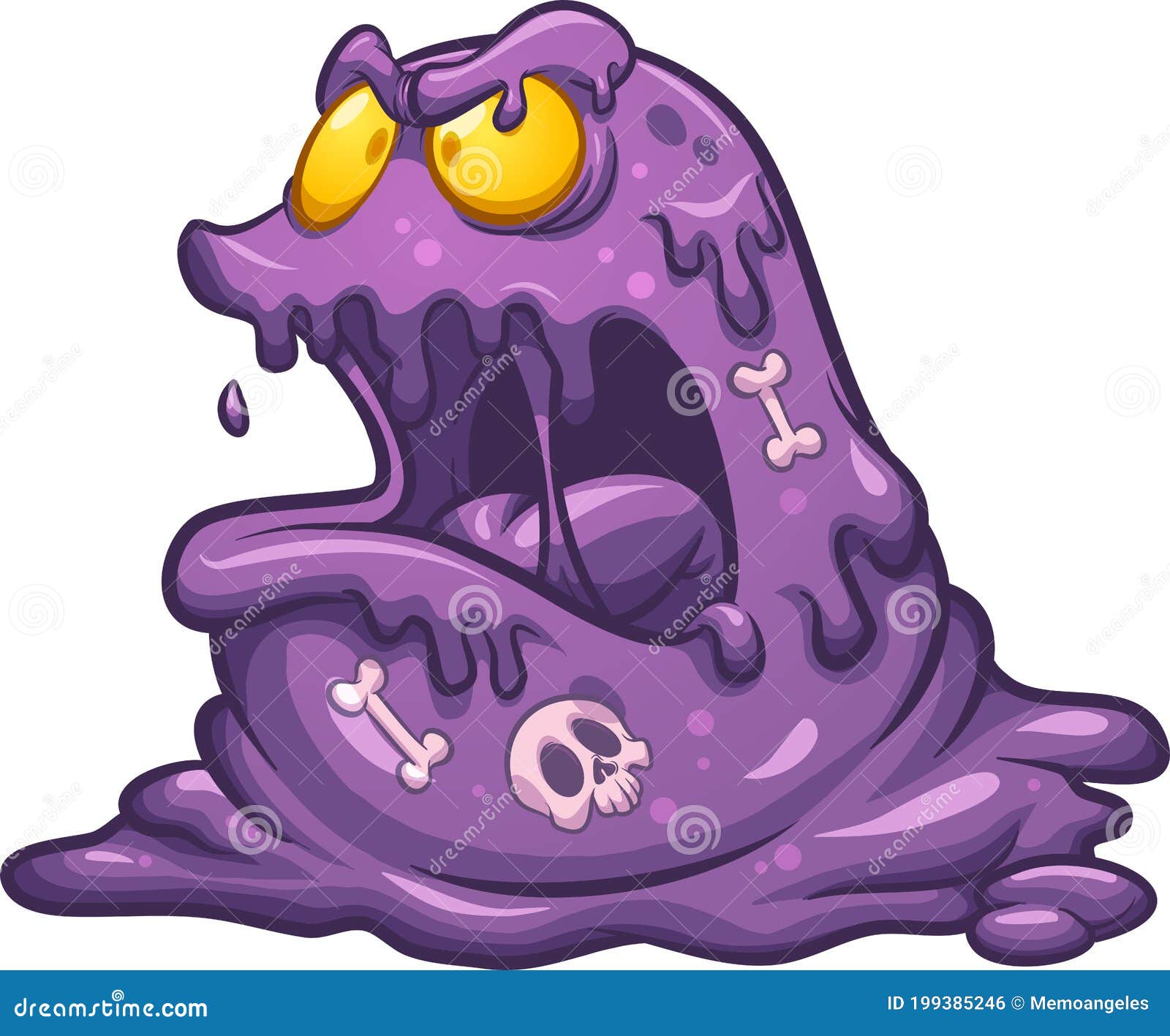 Evil Purple Cartoon Slime Monster with Digested Bones Inside Stock ...