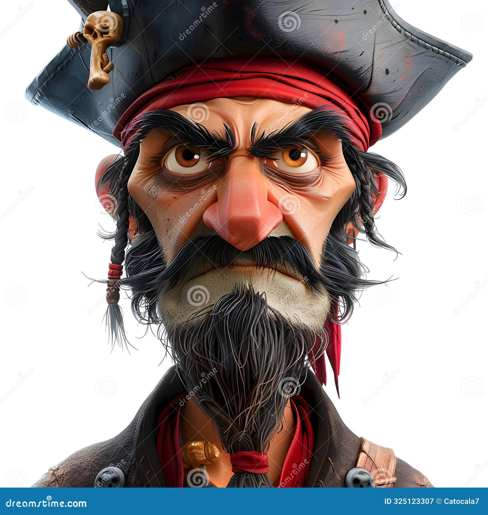 Evil Scary Angry Pirate, Cartoon Character, Man with Beard in Old ...